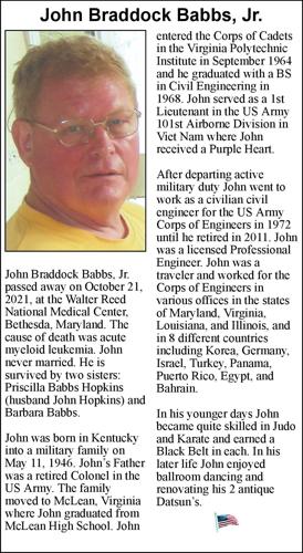 John Braddock Babbs, Jr. | Obituaries | winchesterstar.com