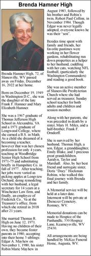 Brenda Hamner High | Obituaries | winchesterstar.com