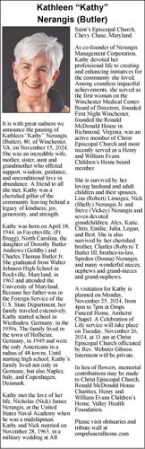 Kathleen “Kathy” Nerangis (Butler) | Obituaries | winchesterstar.com