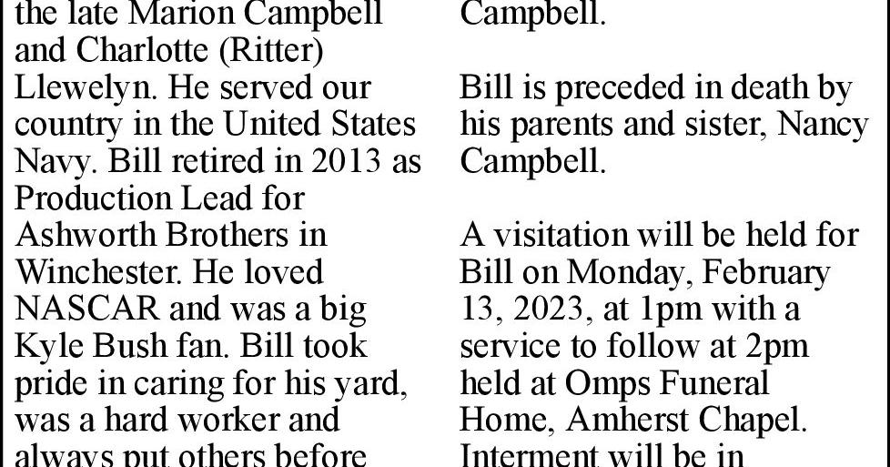 William E. "Bill" Campbell Sr. | Obituaries | winchesterstar.com
