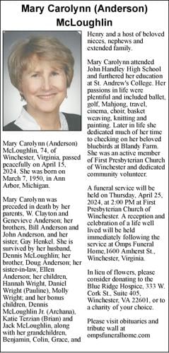 Mary Carolynn (Anderson) McLoughlin | Obituaries | winchesterstar.com