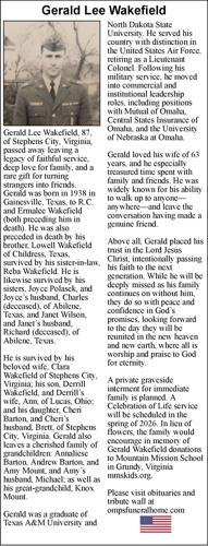 Gerald Lee Wakefield | Obituaries | winchesterstar.com