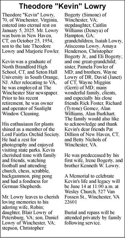 Theodore "Kevin" Lowry | Obituaries | winchesterstar.com