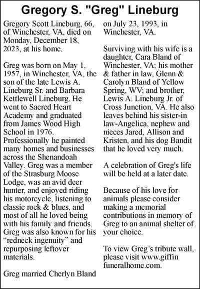 Gregory S. "Greg" Lineburg | Obituaries | winchesterstar.com
