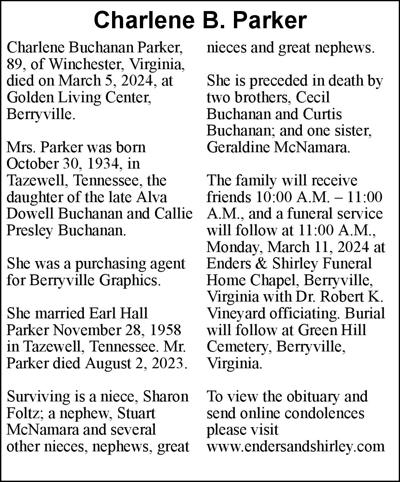 Charlene B. Parker | Obituaries | winchesterstar.com
