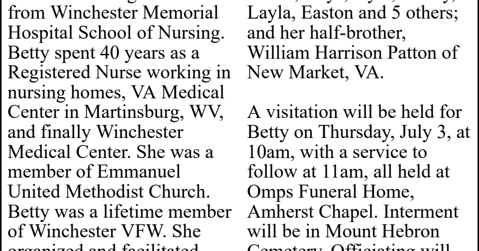 Betty Patton Williams | Obituaries | winchesterstar.com
