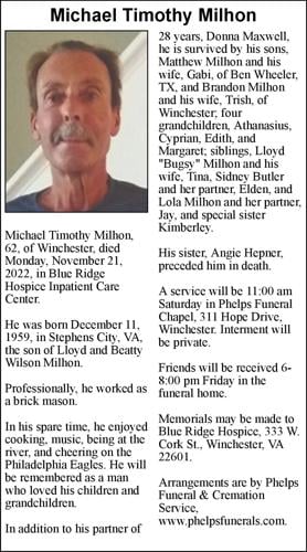 Michael Timothy Milhon | Obituaries | winchesterstar.com
