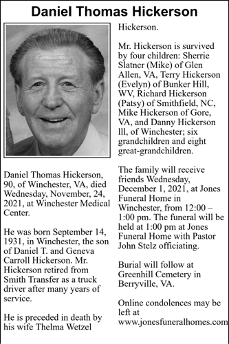 Daniel Thomas Hickerson | Obituaries | winchesterstar.com