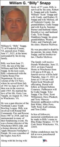 William G. “Billy” Snapp | Obituaries | winchesterstar.com