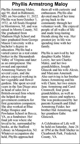 Phyllis Armstrong Maloy | Obituaries | winchesterstar.com