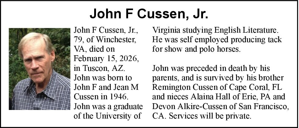 John F Cussen, Jr. | Obituaries | winchesterstar.com
