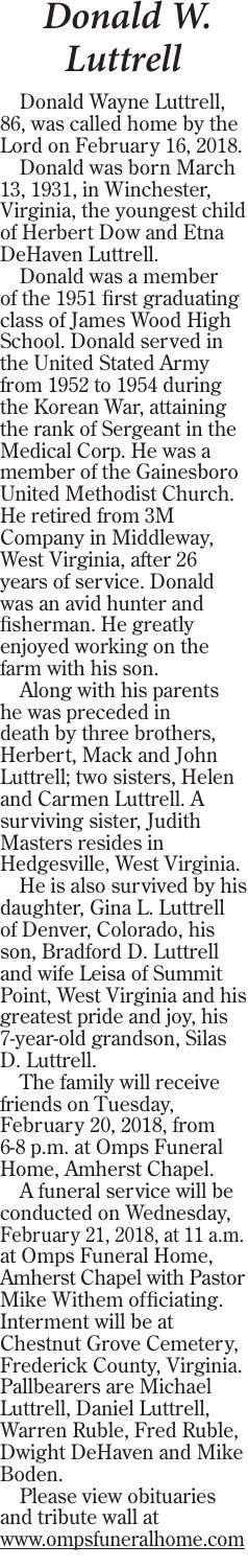 Donald W. Luttrell | Obituaries | winchesterstar.com