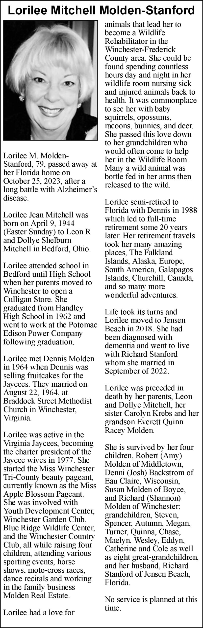 Lorilee Mitchell Molden-Stanford | Obituaries | winchesterstar.com