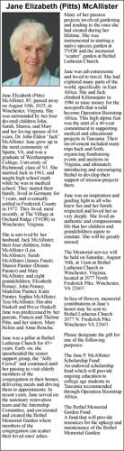Jane Elizabeth (Pitts) McAllister | Obituaries | winchesterstar.com