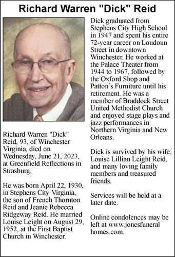 Richard Warren "Dick" Reid | Obituaries | winchesterstar.com