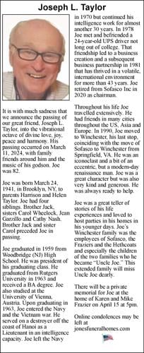 Joseph L. Taylor | Obituaries | winchesterstar.com