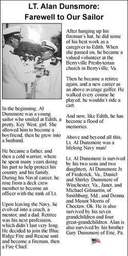 LT. Alan Dunsmore: Farewell to Our Sailor | Obituaries | winchesterstar.com