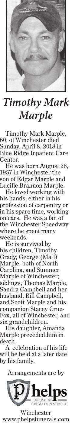 Timothy Mark Marple | Obituaries | winchesterstar.com