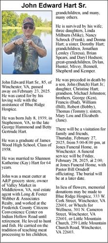 John Edward Hart Sr. | Obituaries | winchesterstar.com