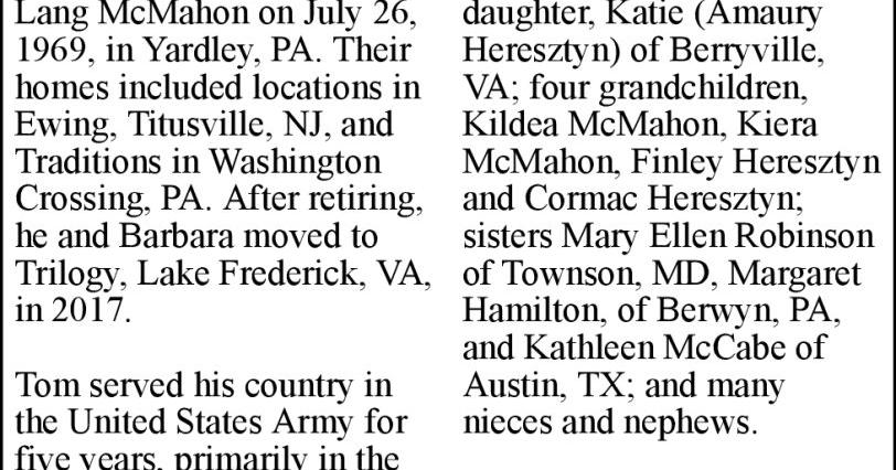 Thomas G. McMahon | Obituaries | winchesterstar.com