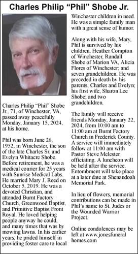 Charles Philip “Phil” Shobe Jr. | Obituaries | winchesterstar.com