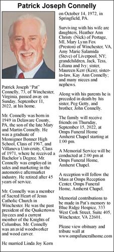 Patrick Joseph Connelly | Obituaries | winchesterstar.com