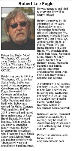 Robert Lee Fogle | Obituaries | winchesterstar.com