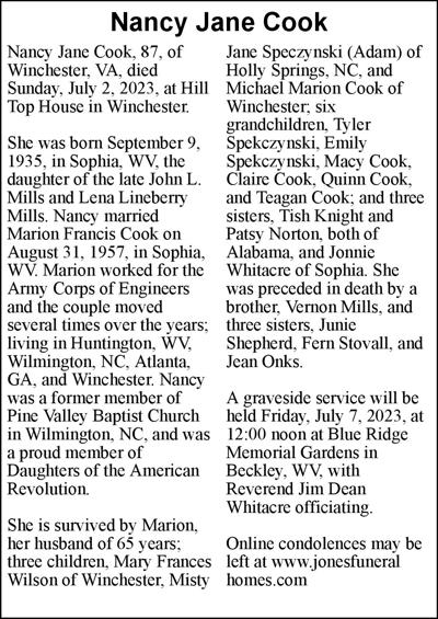 Nancy Jane Cook | Obituaries | winchesterstar.com