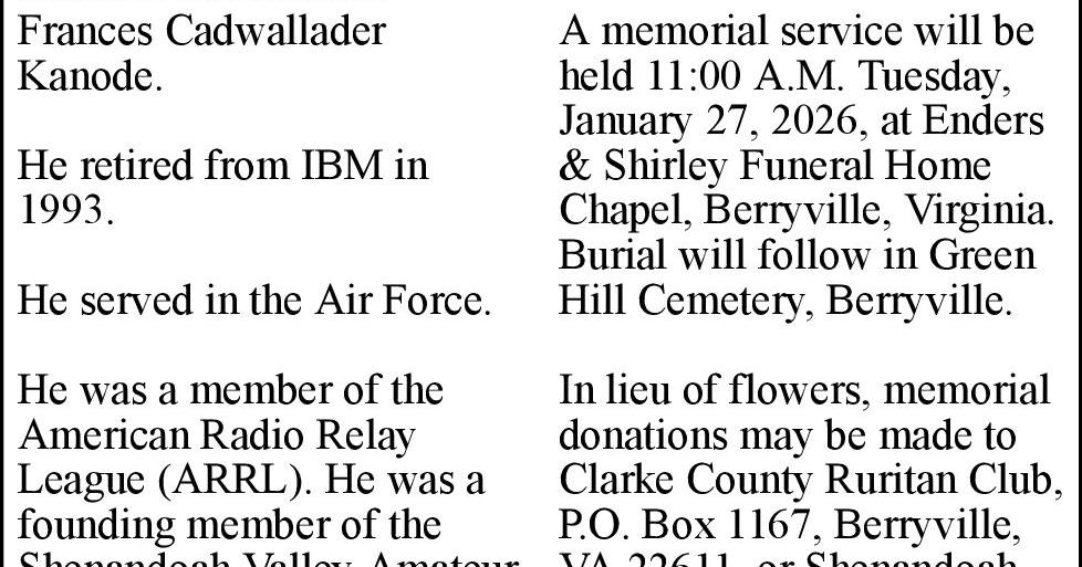John Cadwallader Kanode | Obituaries | winchesterstar.com