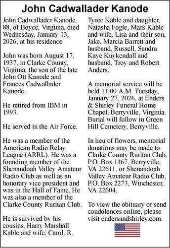 John Cadwallader Kanode | Obituaries | winchesterstar.com