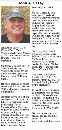 John A. Casey | Obituaries | winchesterstar.com