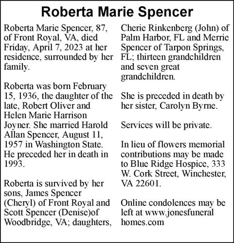 Roberta Marie Spencer | Obituaries | winchesterstar.com