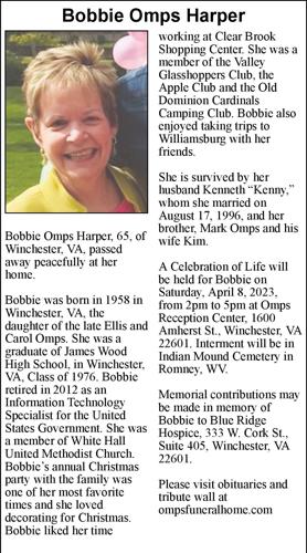 Bobbie Omps Harper | Obituaries | winchesterstar.com