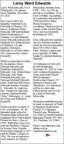 Leroy Ward Edwards | Obituaries | winchesterstar.com