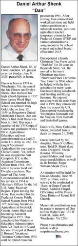 Daniel Arthur Shenk “Dan” | Obituaries | winchesterstar.com