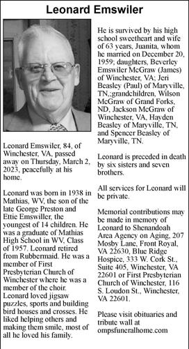 Leonard Emswiler | Obituaries | winchesterstar.com