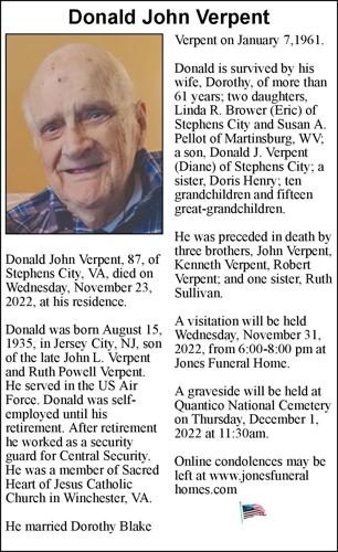 Donald John Verpent | Obituaries | winchesterstar.com