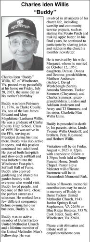 Charles Iden Willis “Buddy” | Obituaries | winchesterstar.com