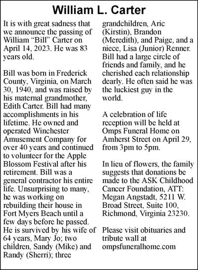 William L. Carter | Obituaries | winchesterstar.com