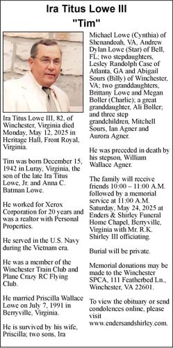 Ira Titus Lowe III "Tim" | Obituaries | winchesterstar.com