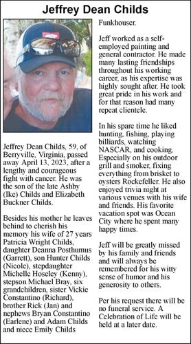 Jeffrey Dean Childs | Obituaries | winchesterstar.com