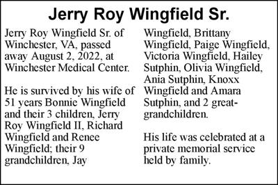 Jerry Roy Wingfield Sr. | Obituaries | winchesterstar.com