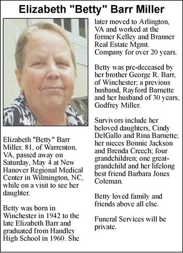 Elizabeth "Betty" Barr Miller | Obituaries | winchesterstar.com