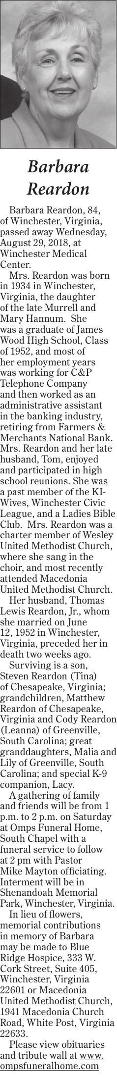 Barbara Reardon | Obituaries | winchesterstar.com