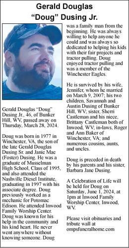 Gerald Douglas “Doug” Dusing Jr. | Obituaries | winchesterstar.com