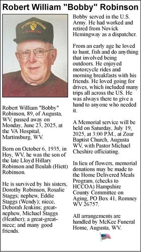 Robert William "Bobby" Robinson | Obituaries | winchesterstar.com