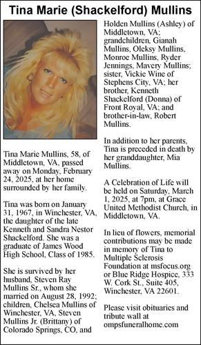 Tina Marie (Shackelford) Mullins | Obituaries | winchesterstar.com