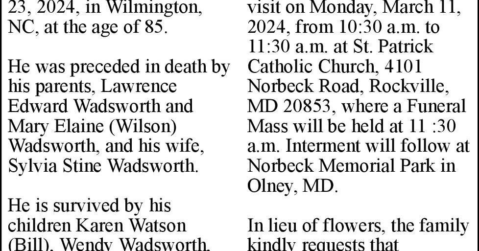 Anthony Paul Wadsworth | Obituaries | winchesterstar.com