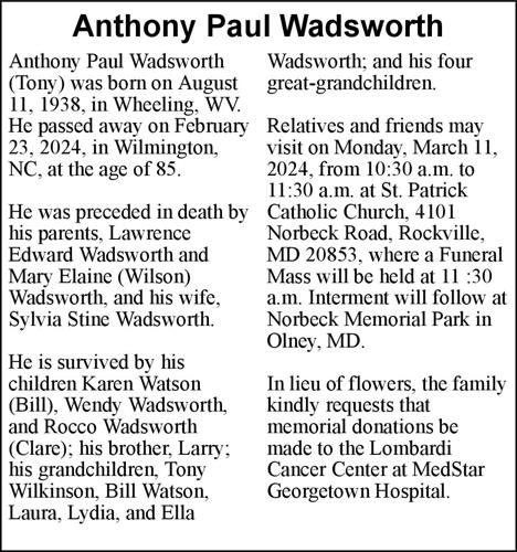 Anthony Paul Wadsworth | Obituaries | winchesterstar.com