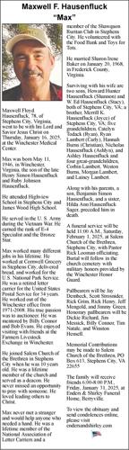 Maxwell F. Hausenfluck “Max” | Obituaries | winchesterstar.com